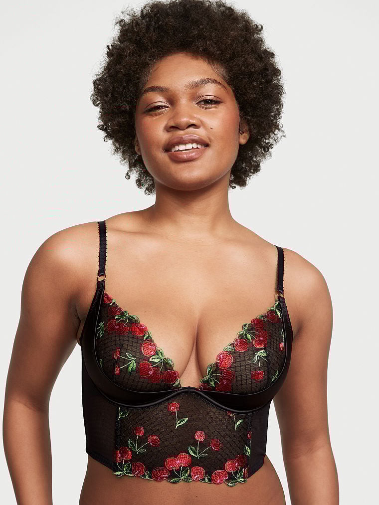 Top Estilo Corsé Con Cuarto De Copa Y Bordado De Cerezas Corset