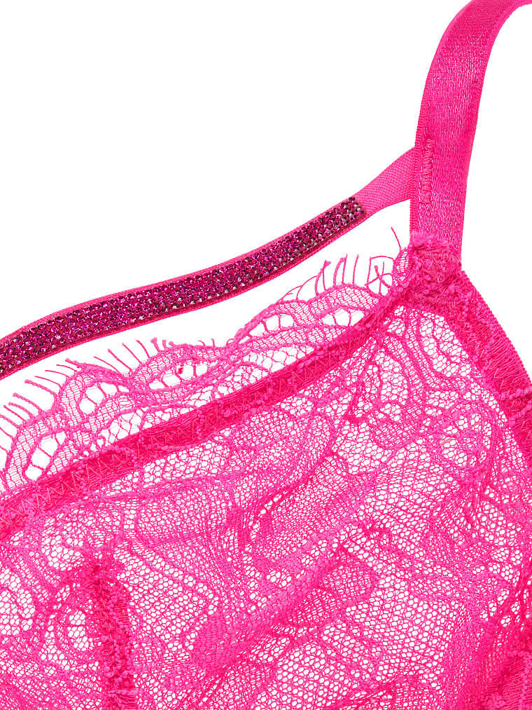 Bra Demi De Encaje Escotado Sin Forro Con Tiras Brillantes Bra Sin