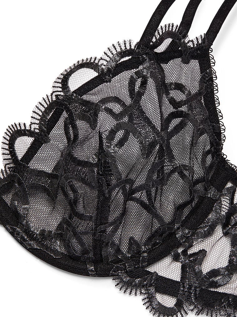 Bra Demi Escotado Con Bordado De Corazones Brillantes Bra Sin Relleno