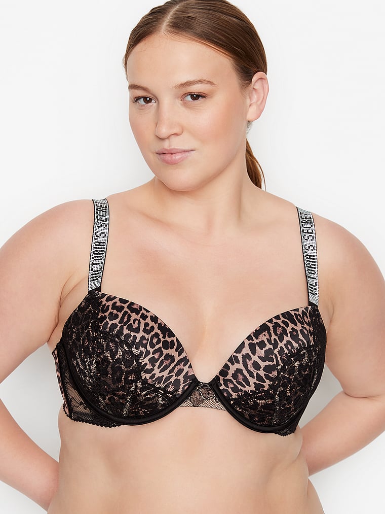 Bra Push Up De Satén Y Encaje Con Tirantes Brillantes Push Up